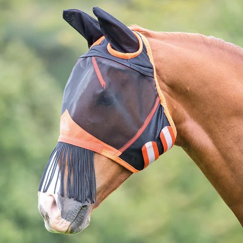 Shires Fine Mesh Fly Mask with Nose Fringe - Black