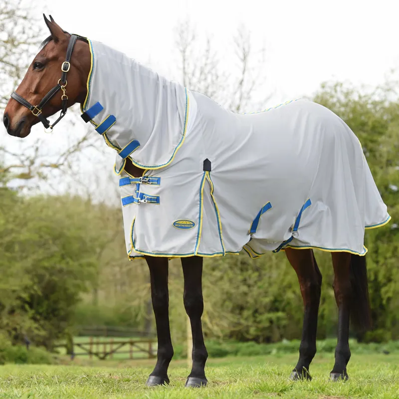 WeatherBeeta ComFiTec Zephyr Combo Neck Fly Rug Silver/Blue/Lemon