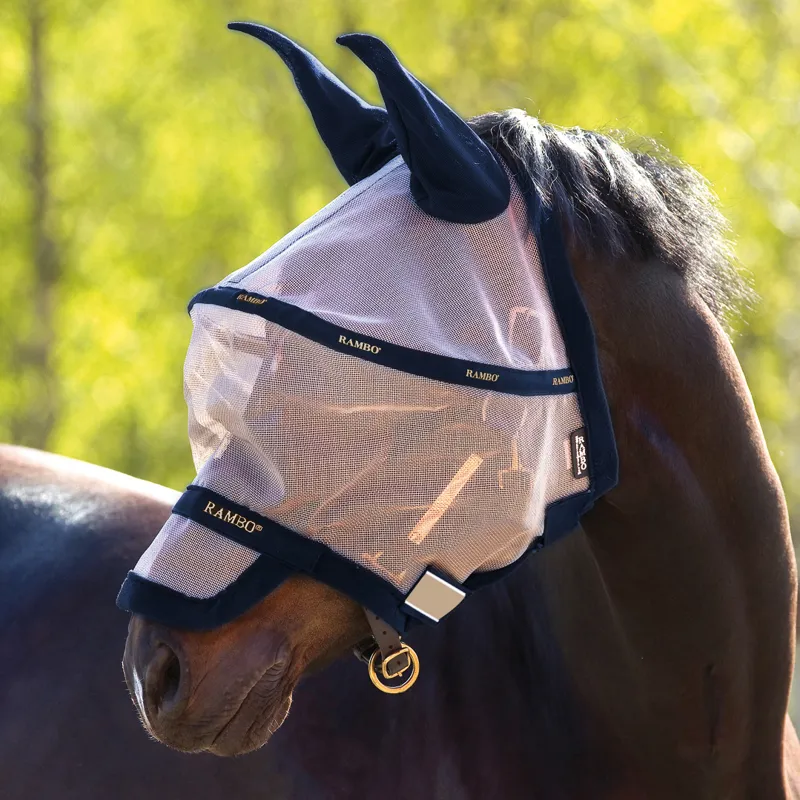 Rambo Plus Fly Mask - Oatmeal/Navy/White/Beige