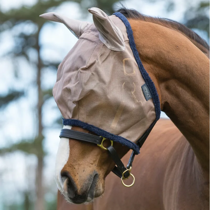 Amigo Fly Mask with Ears - Bronze/Navy