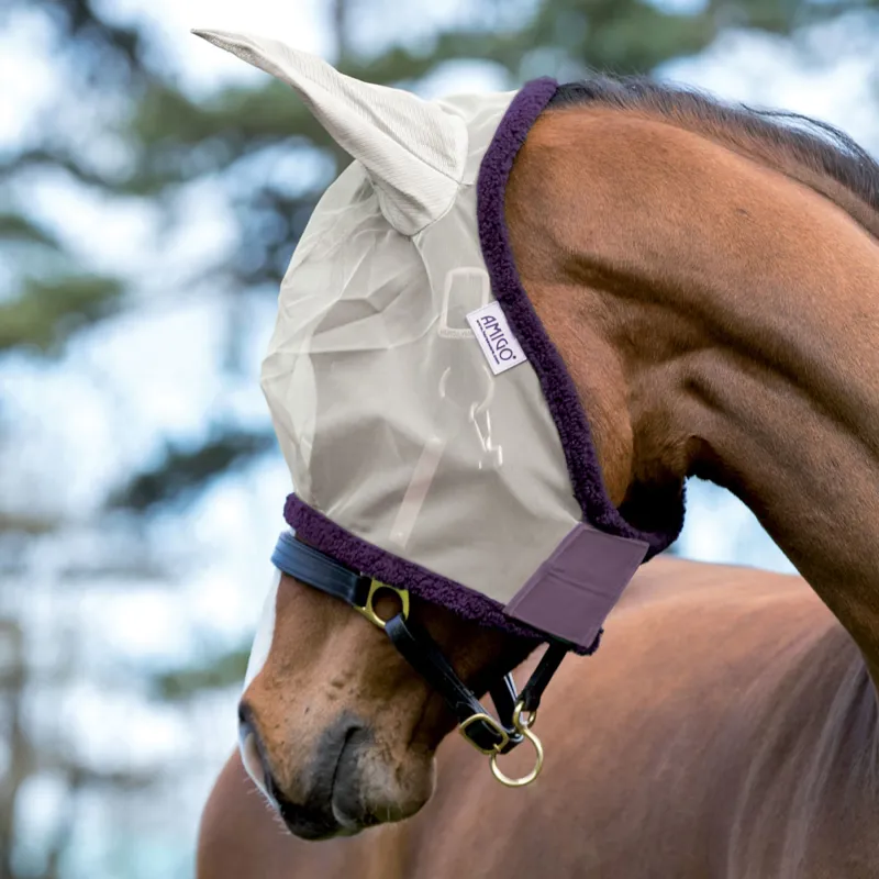 Amigo Fine Mesh Fly Mask with Ears - Silver/Plum