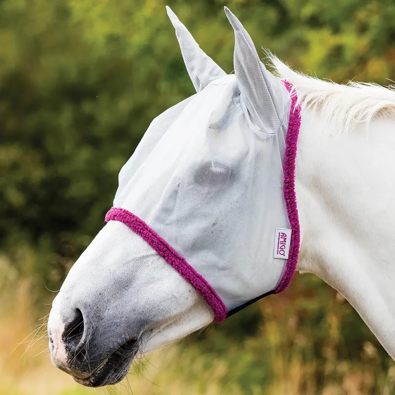 Amigo Fine Mesh Fly Mask with Ears - Silver/Purple