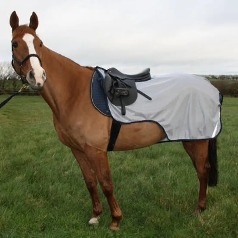 Bucas Buzz-Off Riding Rug - Silver/Navy Trim