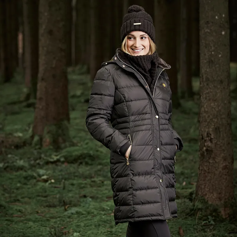 Covalliero Quilted Long Ladies Jacket - Dark Brown