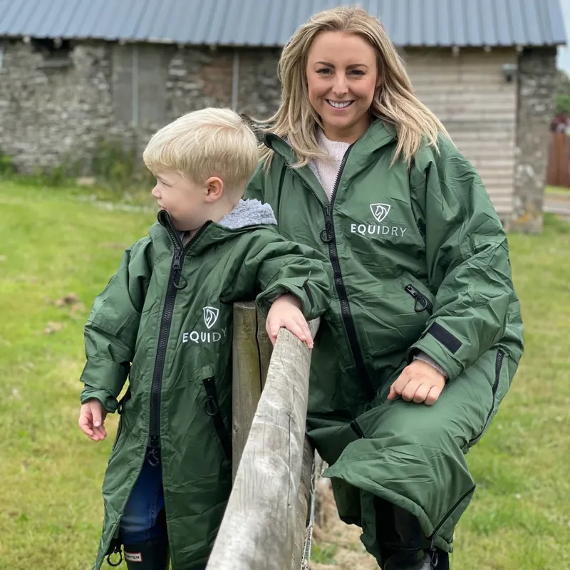 EQUIDRY All Rounder Jacket with Fleece Hood - Hunter Green/Grey