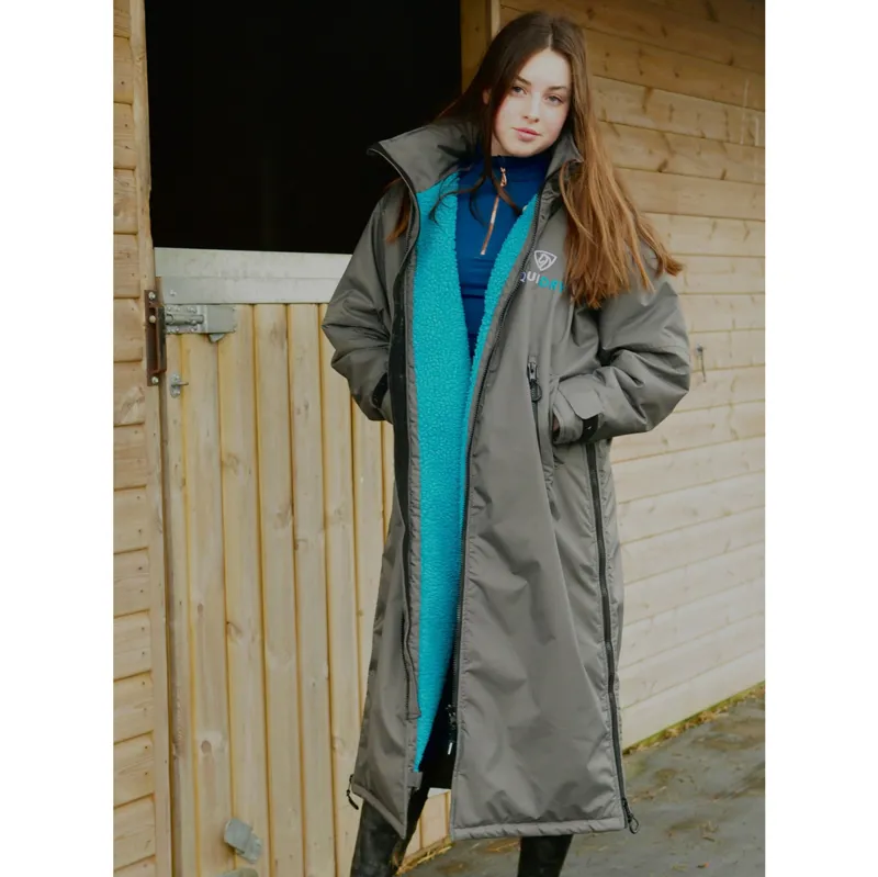 EQUIDRY Ride Jacket with Stowaway Hood - Charcoal/Peacock