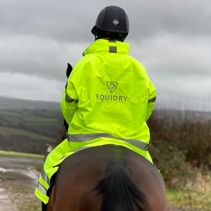 EQUIDRY Ride Reflective Jacket with Stowaway Hood - Yellow/Grey