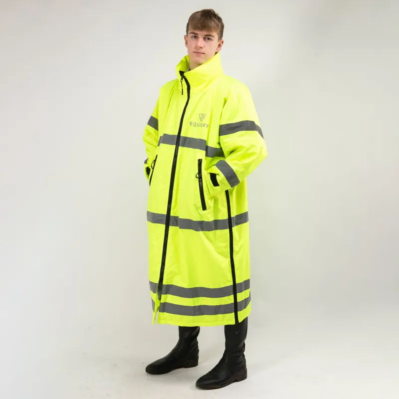 EQUIDRY Ride Reflective Jacket with Stowaway Hood - Yellow/Grey