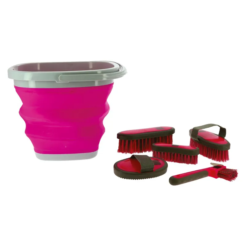 Hippo-Tonic Flexible Bucket with Grooming Kit - Neon Pink