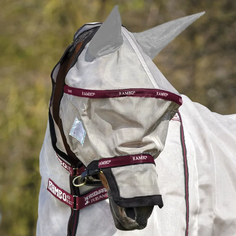 Rambo Plus Fly Mask with Vamoose - Oatmeal/Black/Burgundy