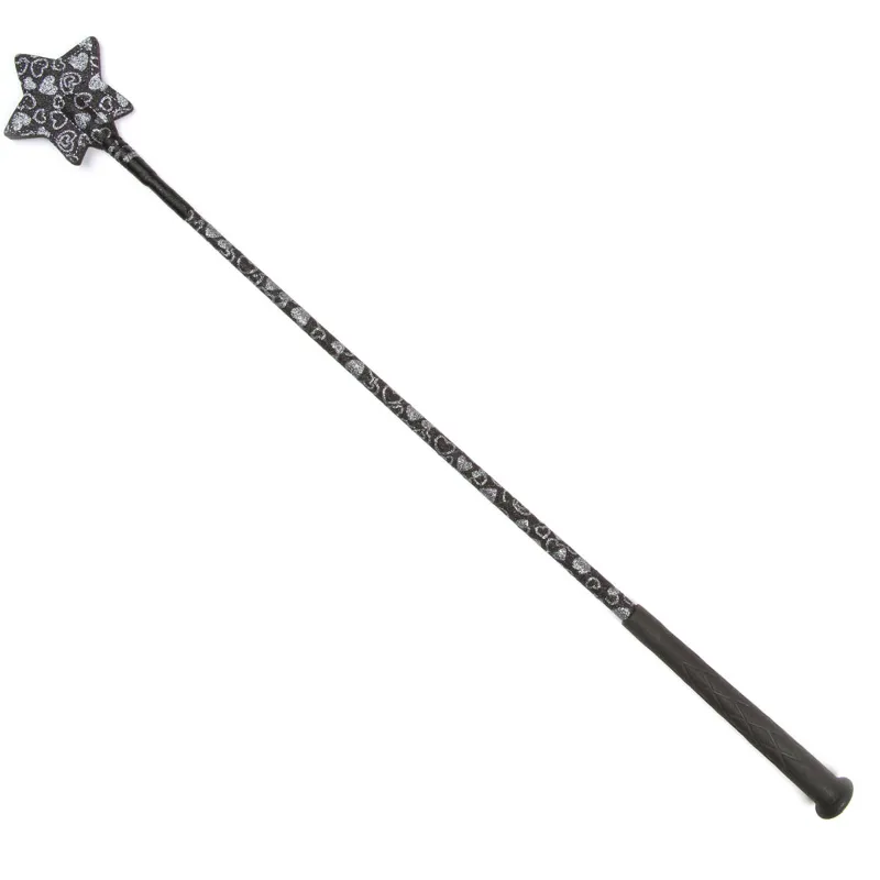 HySCHOOL Glitter Star Riding Whip - Black/Silver