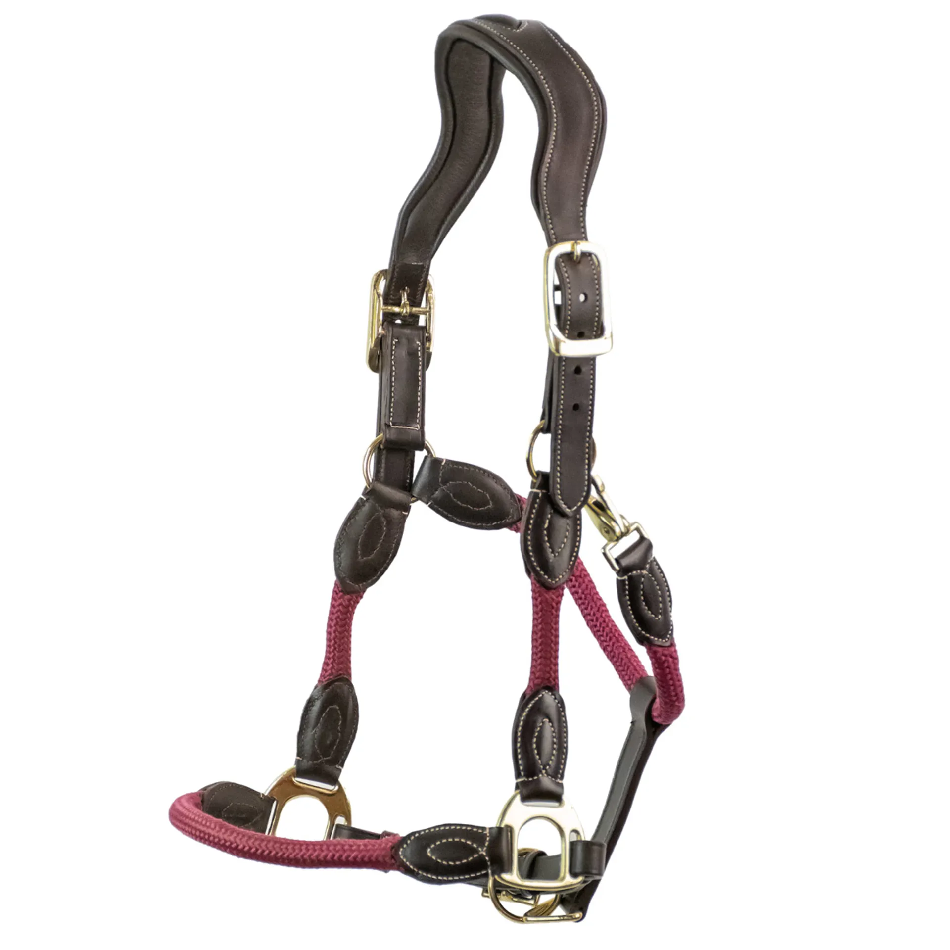 JHL Leather Rope Headcollar - Brown/Burgundy