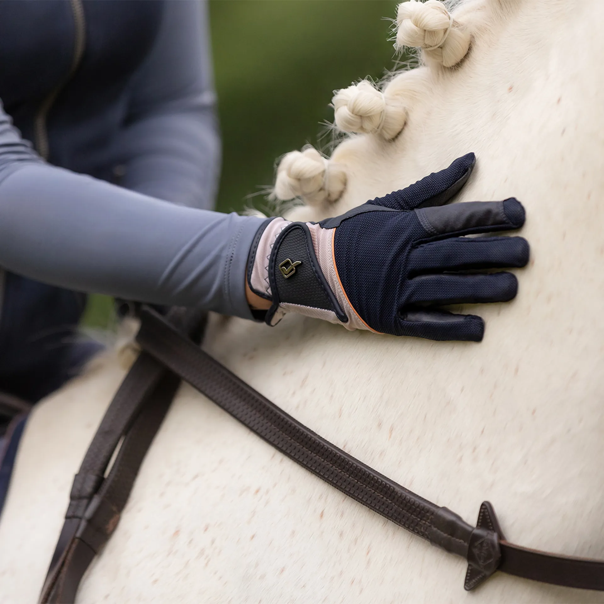 LeMieux ProMesh Adults Riding Gloves - Navy/Apricot