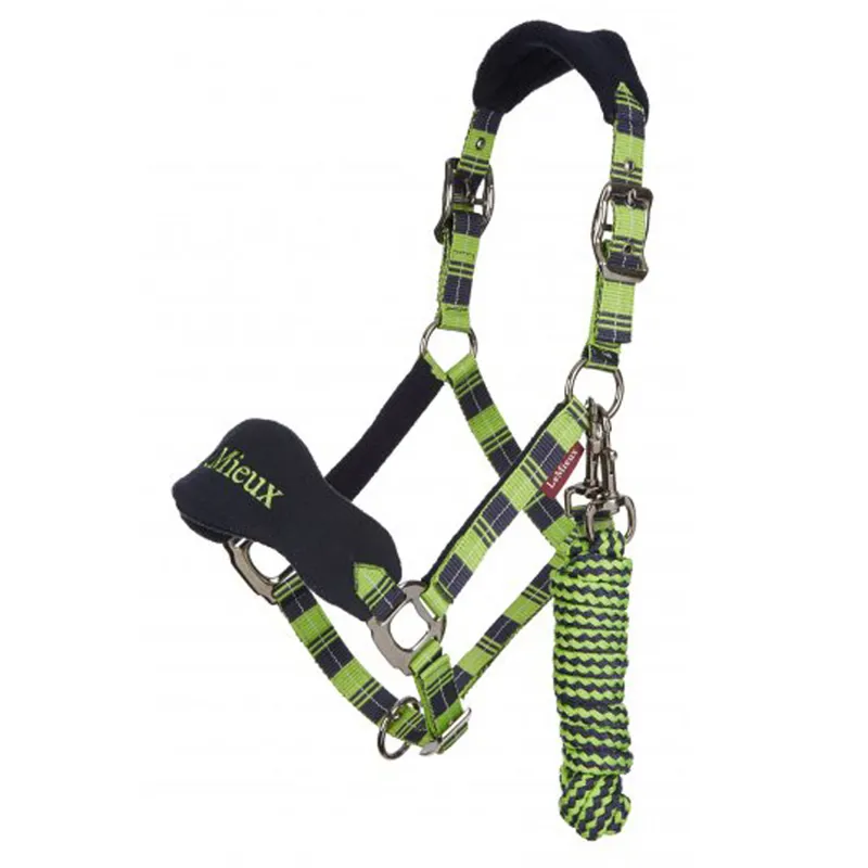 LeMieux Signature Headcollar and Leadrope Set - Lime Green/Navy