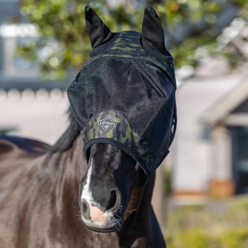 LeMieux Visor-Tek Half Fly Mask with Ears - Camo Green