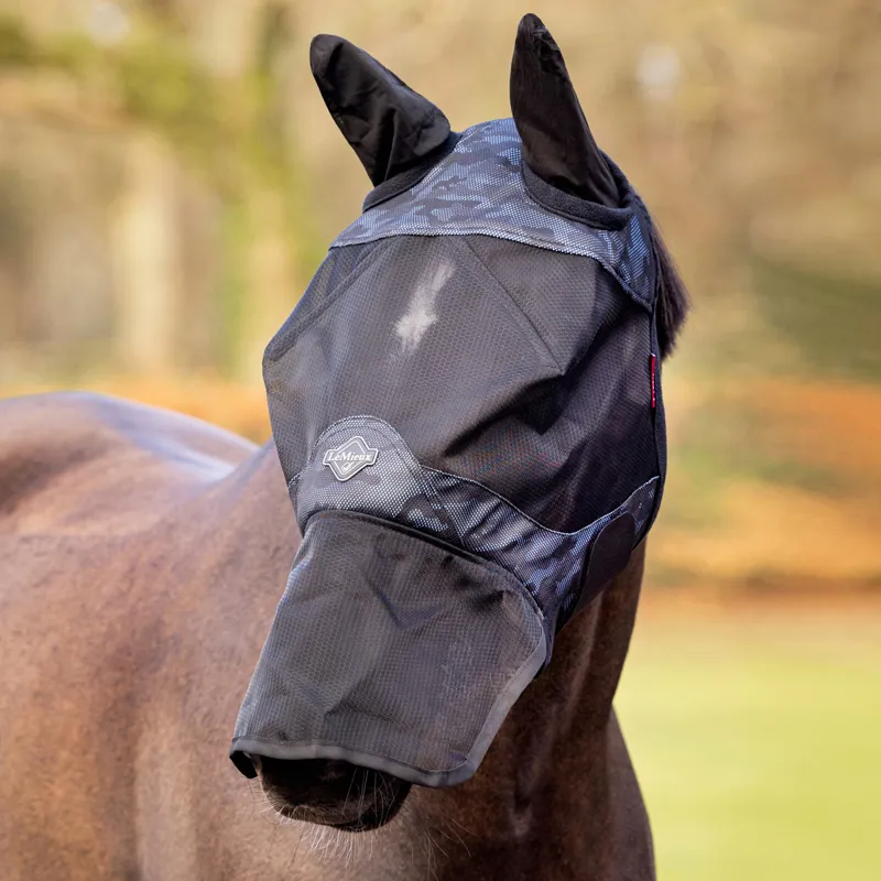 LeMieux Visor-Tek Full Fly Mask with Ears and Nose - Camo Blue