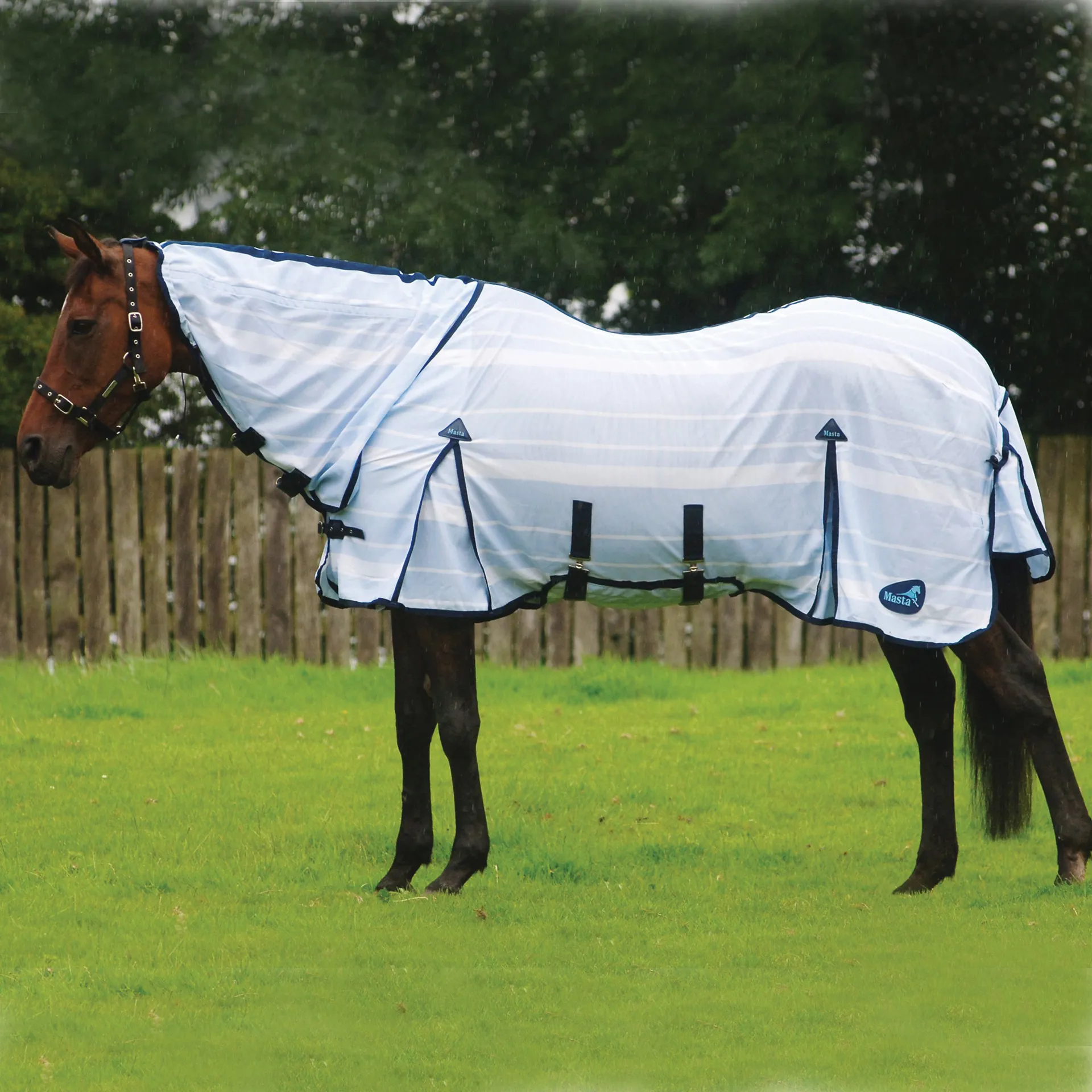 Masta Fixed Neck Combo Striped Fly Rug - White/Blue