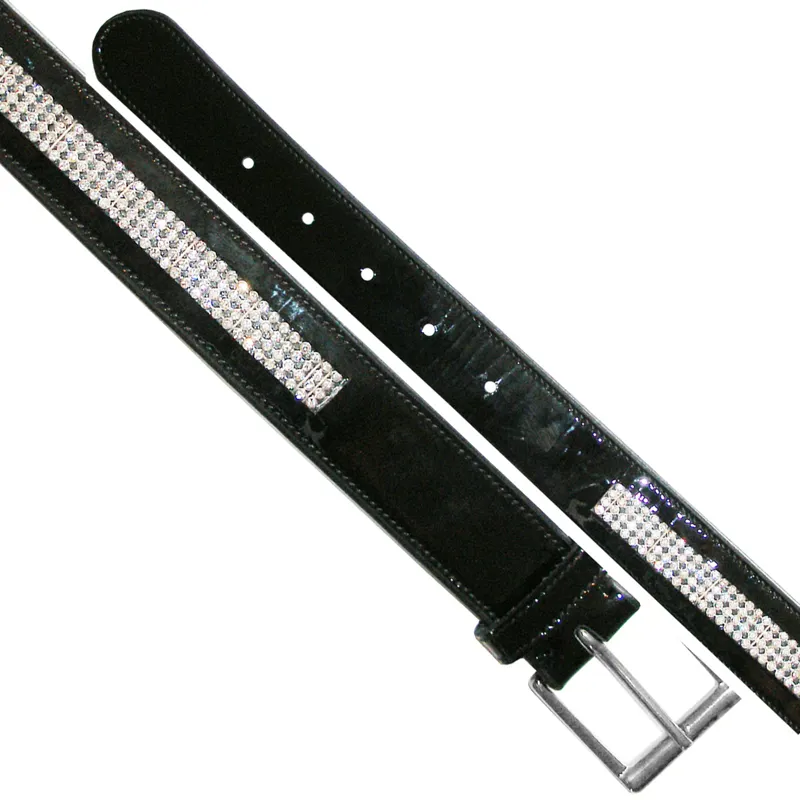 Mark Todd Diamante Patent Leather Belt - Black
