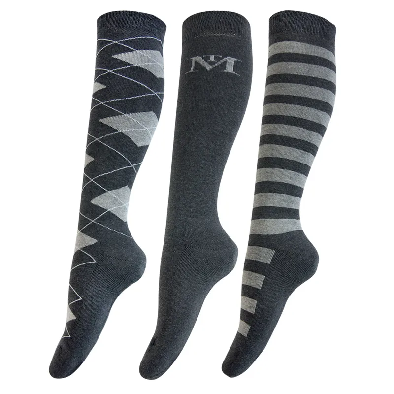Mark Todd Riding Socks 3 Pack - Grey/Silver