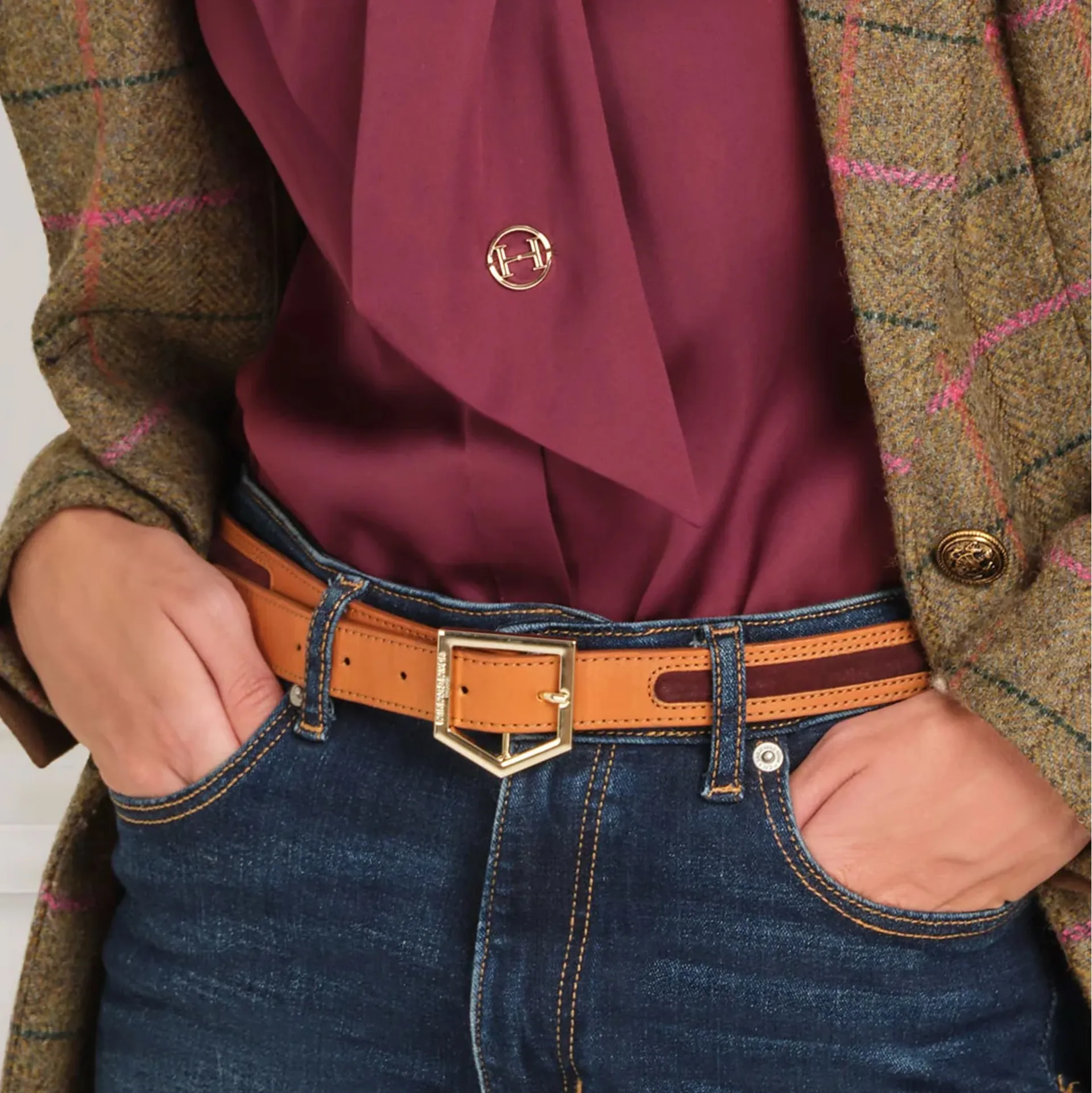 Fairfax and Favor Hampton Ladies Belt - Tan/Plum