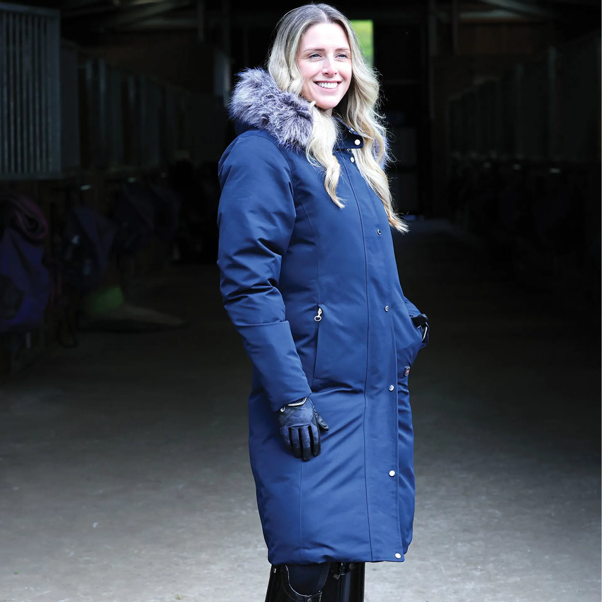 Equetech Inferno Waterproof Ladies Heated Riding Coat - Navy