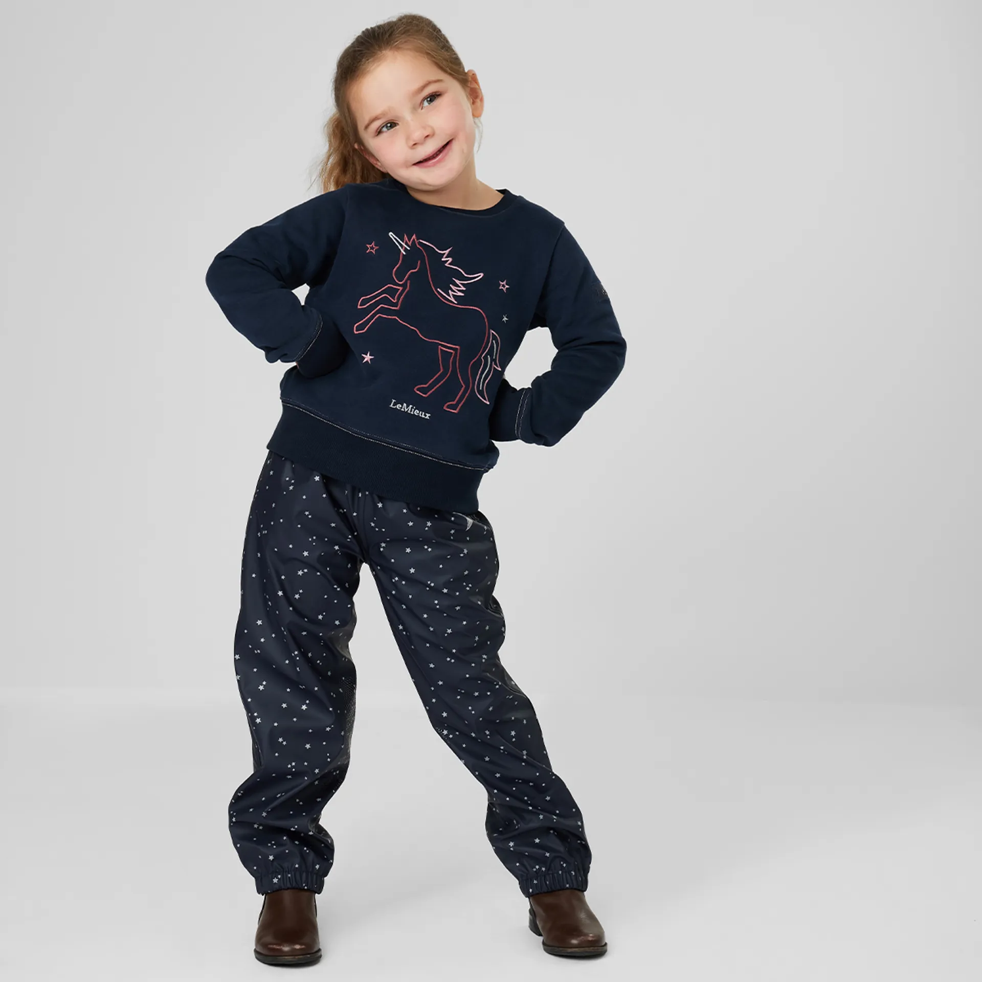 LeMieux Mini Flow Junior Girls Waterproof Trousers - Navy