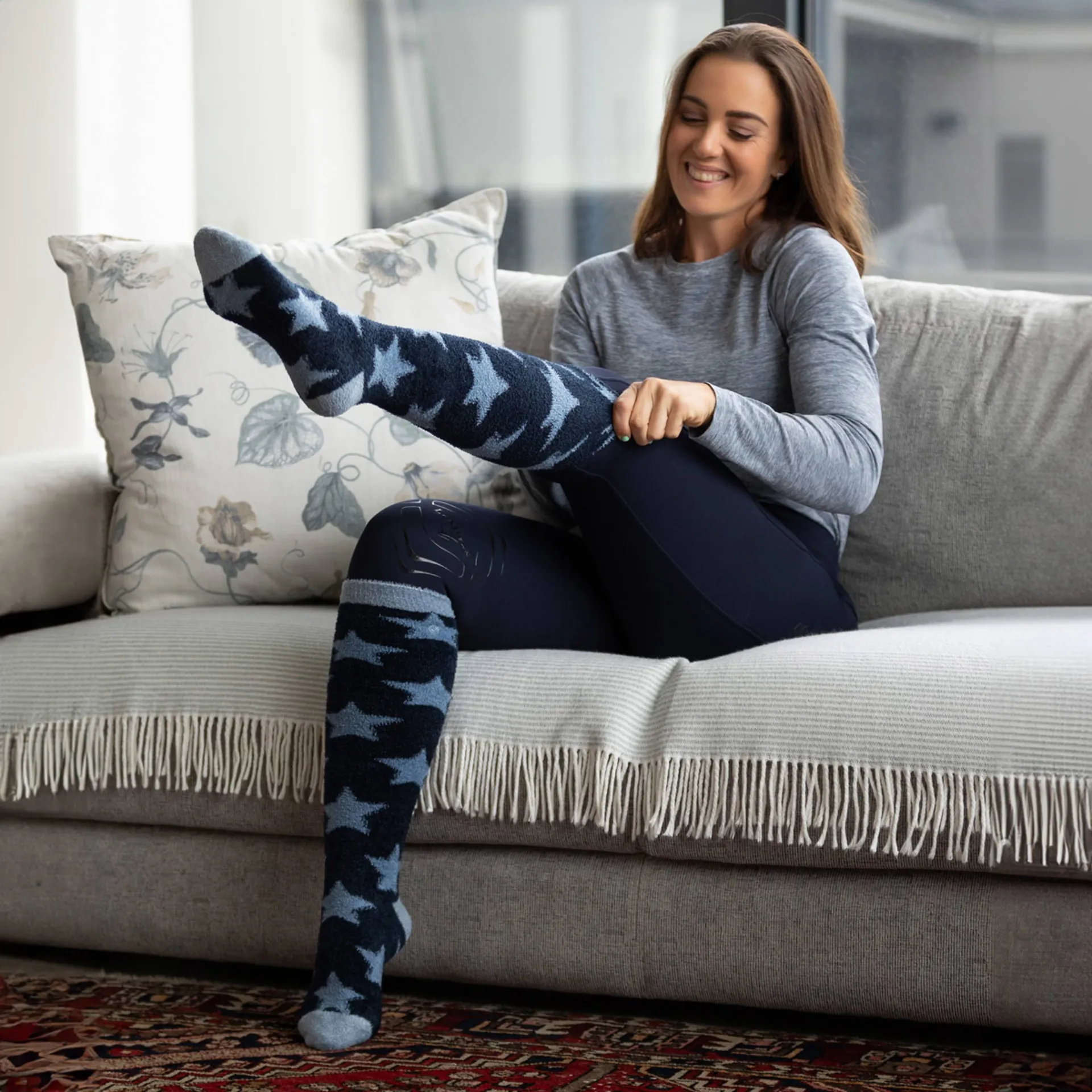 LeMieux Sasha Star Fluffies Adults Tall Socks - Atlantic