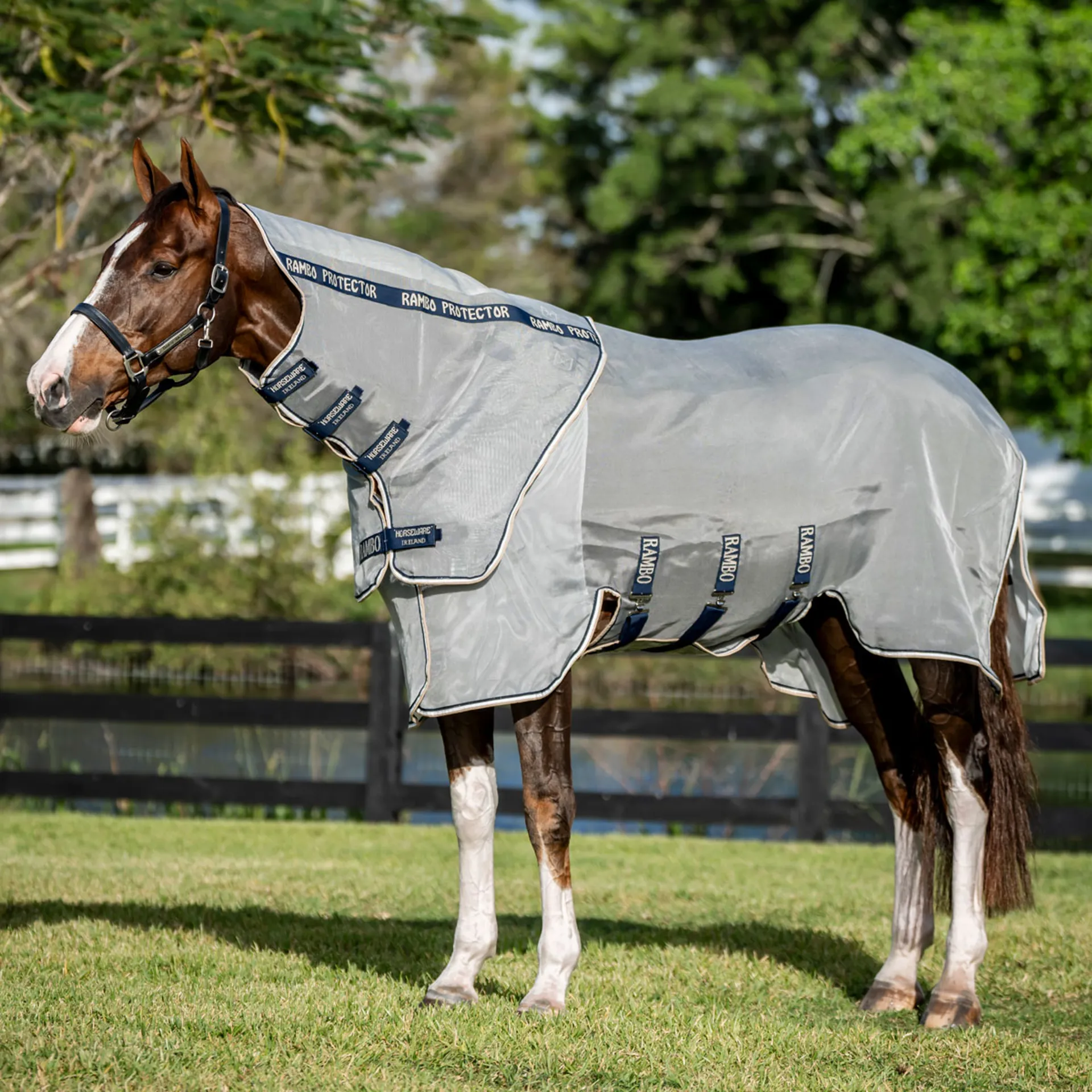 Rambo Protector Fieldsafe Plus Detach-A-Neck Fly Rug - Navy/Grey
