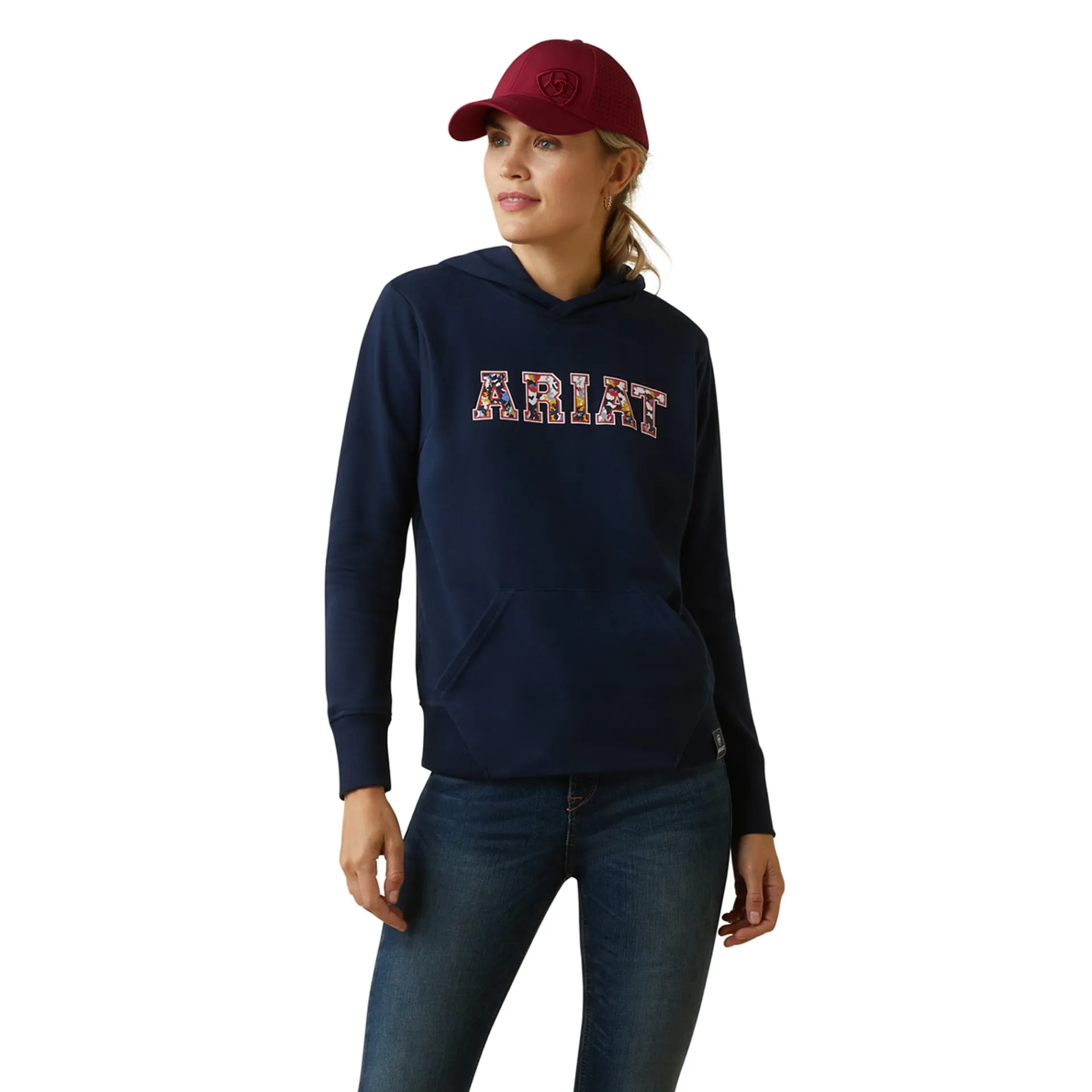 Ariat 3D Logo 2.0 Ladies Hoodie - Navy/Red