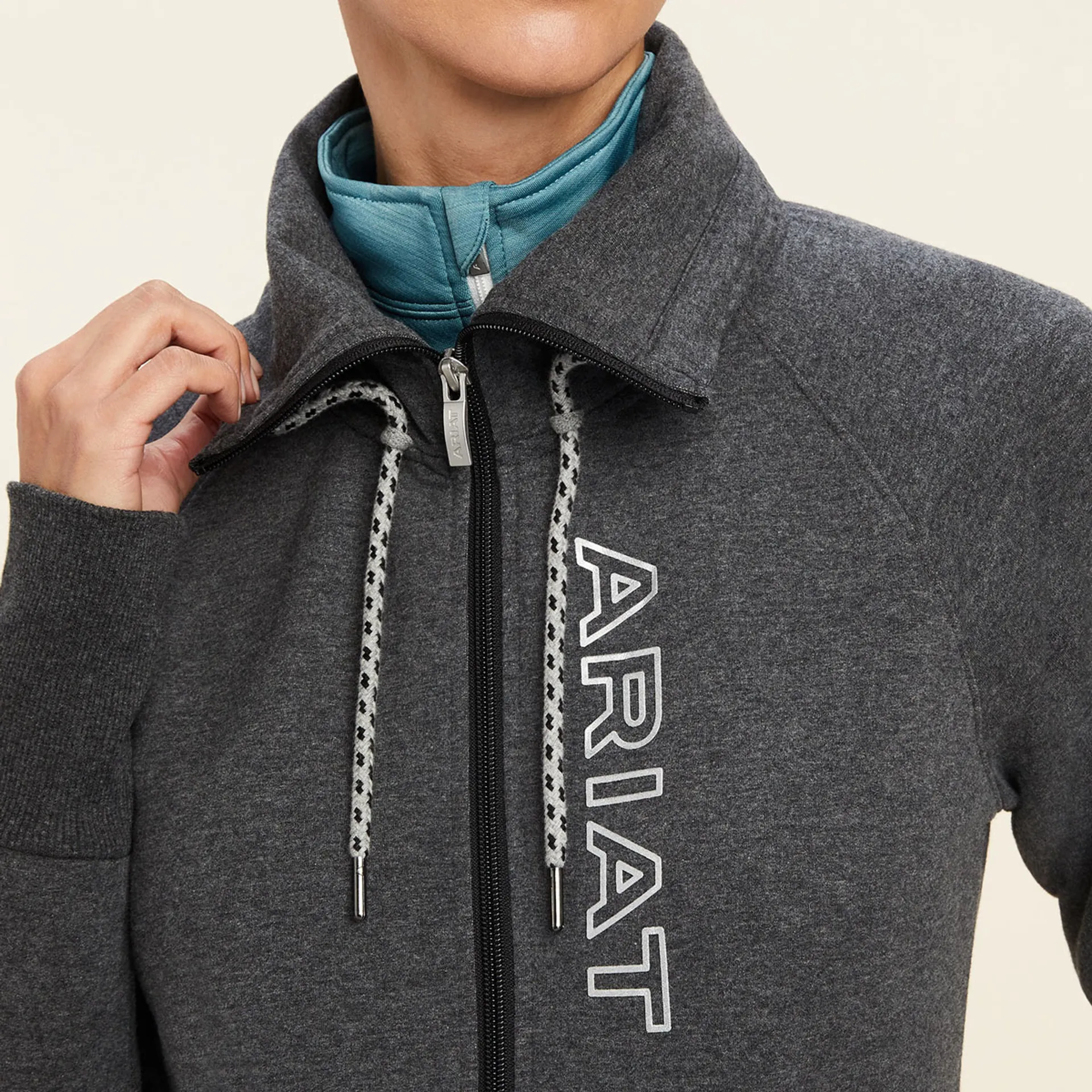Ariat Team Logo Full Zip Ladies Sweatshirt - Charcoal Grey
