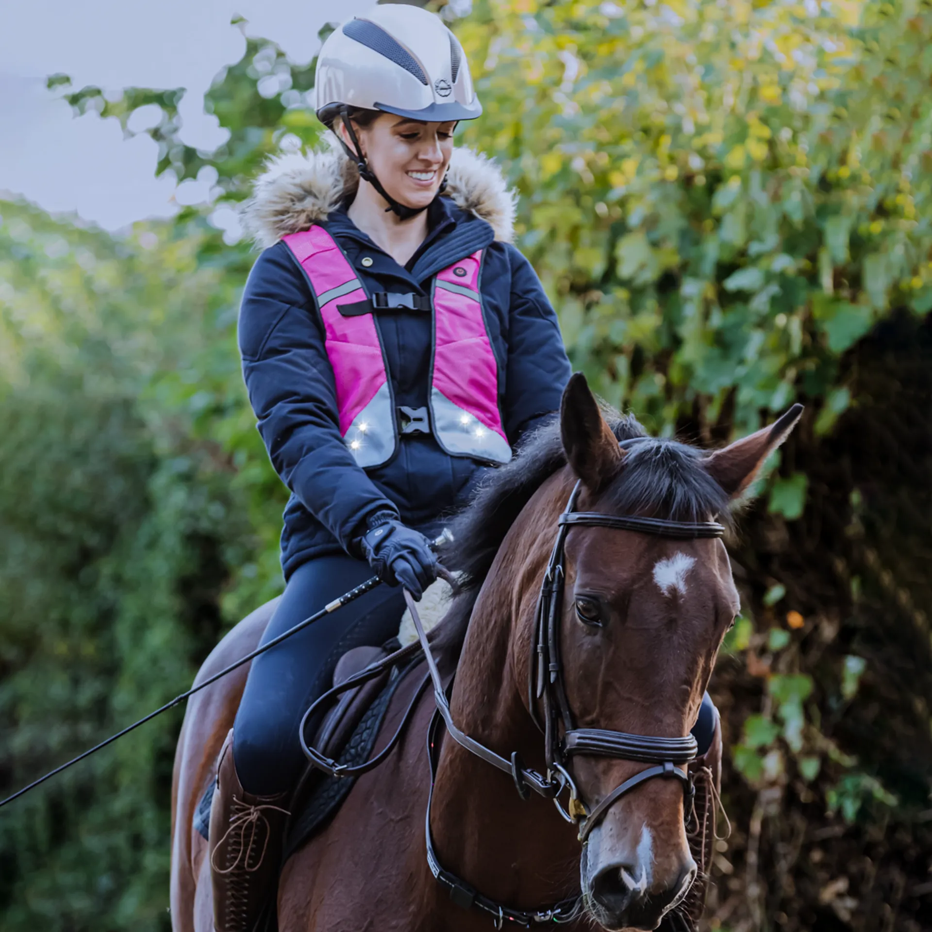 Equi Light Hi-Viz LED Adults Rider Vest - Pink/Silver