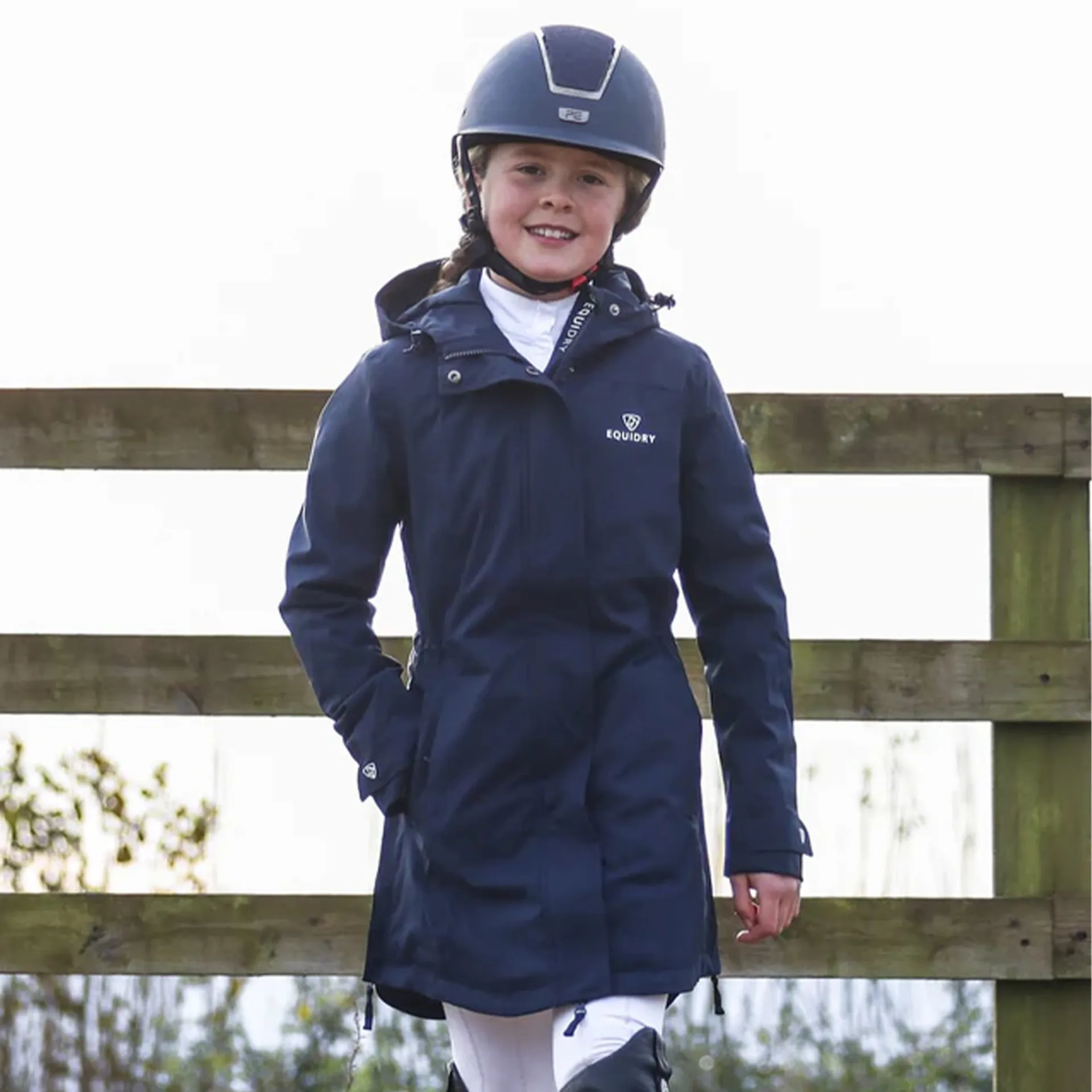 EQUIDRY Bronte Waterproof Junior Long Riding Coat - Navy