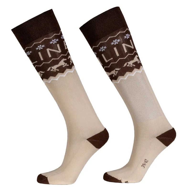 Equiline Nikolaun Christmas Unisex Tall Riding Socks - Light Wood