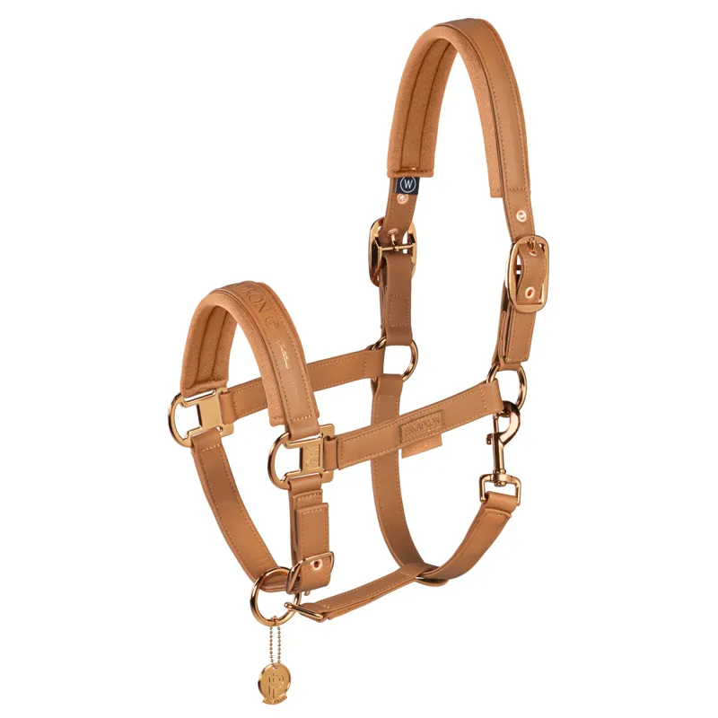 Eskadron Platinum Faux Leather Horse Headcollar Cognac/Rose Gold