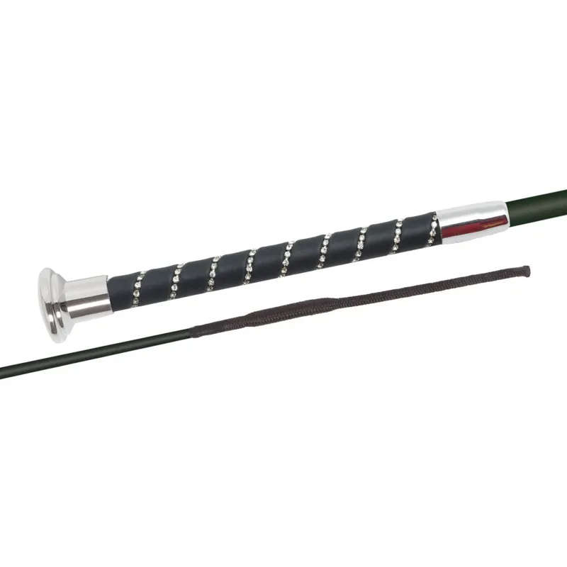 Fleck Silk Touch Crystal Dressage Whip - Black/Chrome