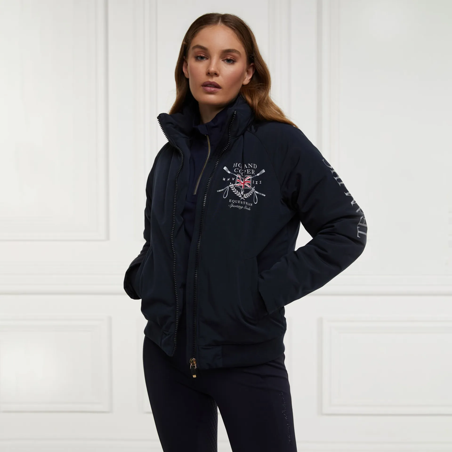 Holland Cooper Team Waterproof Ladies Riding Jacket - Navy/Silver