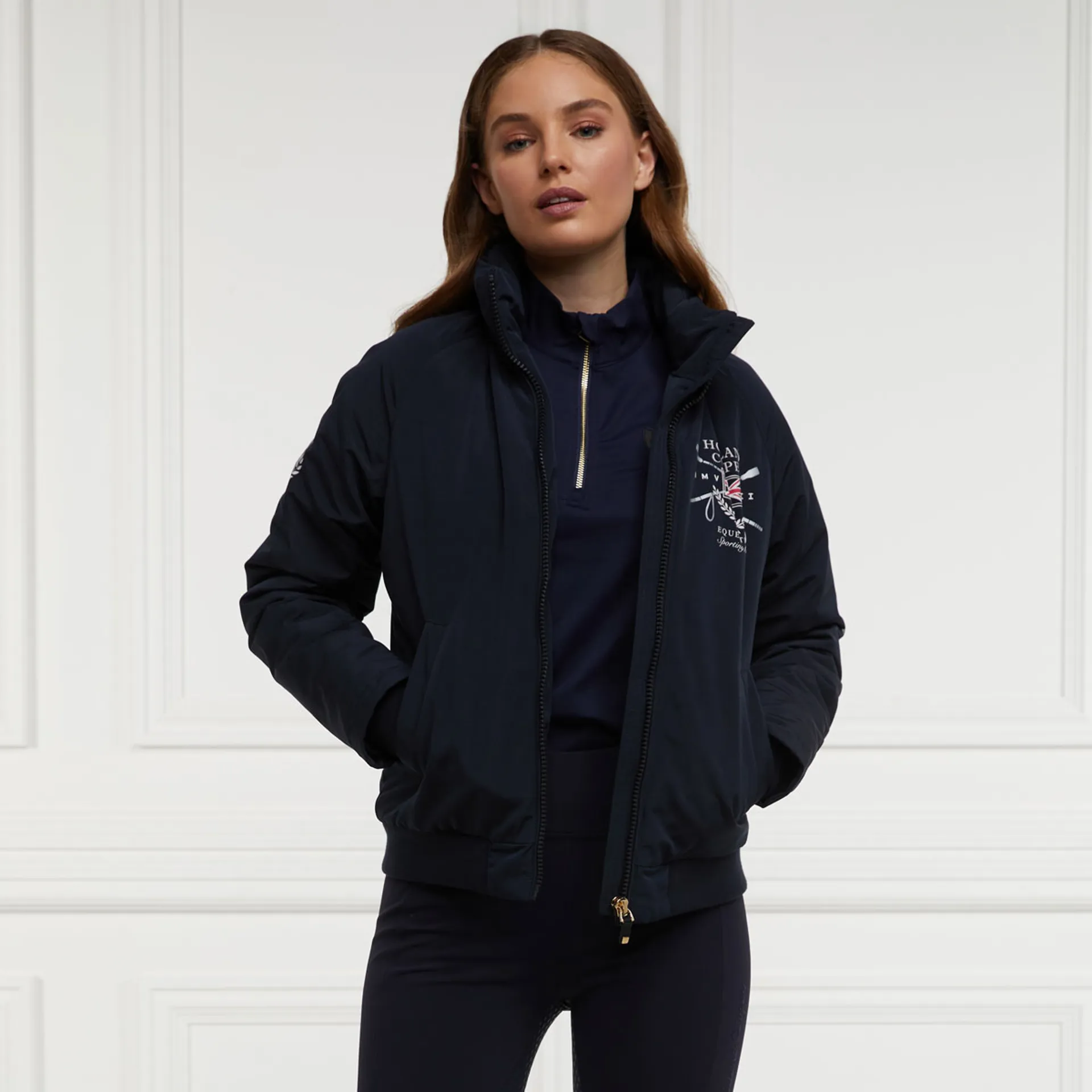 Holland Cooper Team Waterproof Ladies Riding Jacket - Navy/Silver