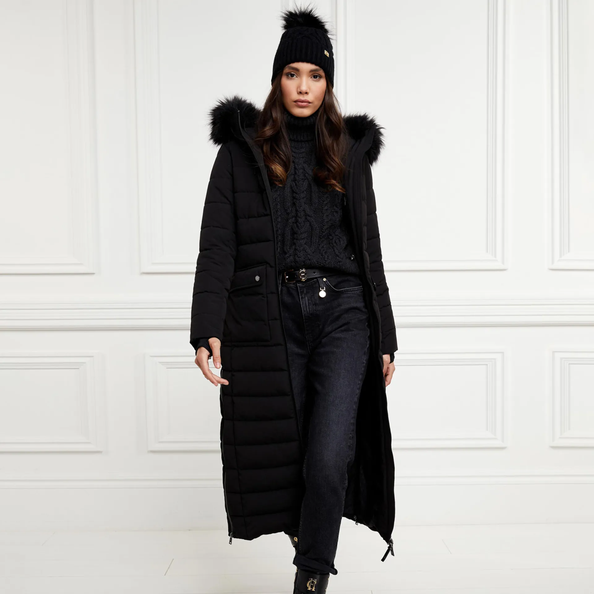 Holland Cooper Finsworth Ladies Longline Quilted Jacket - Black