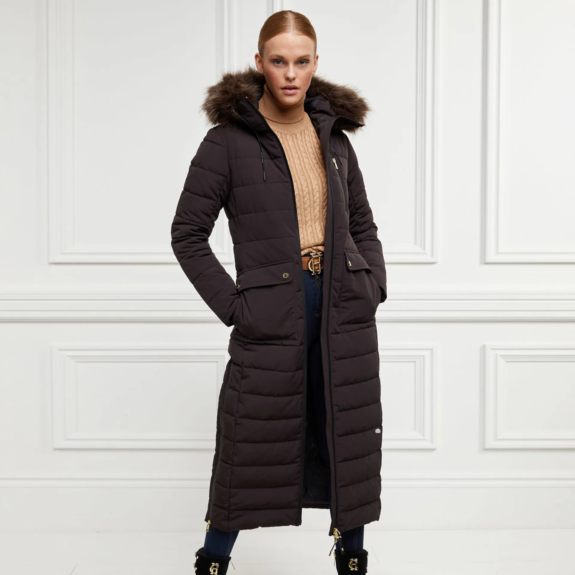Holland Cooper Finsworth Ladies Longline Jacket - Chocolate