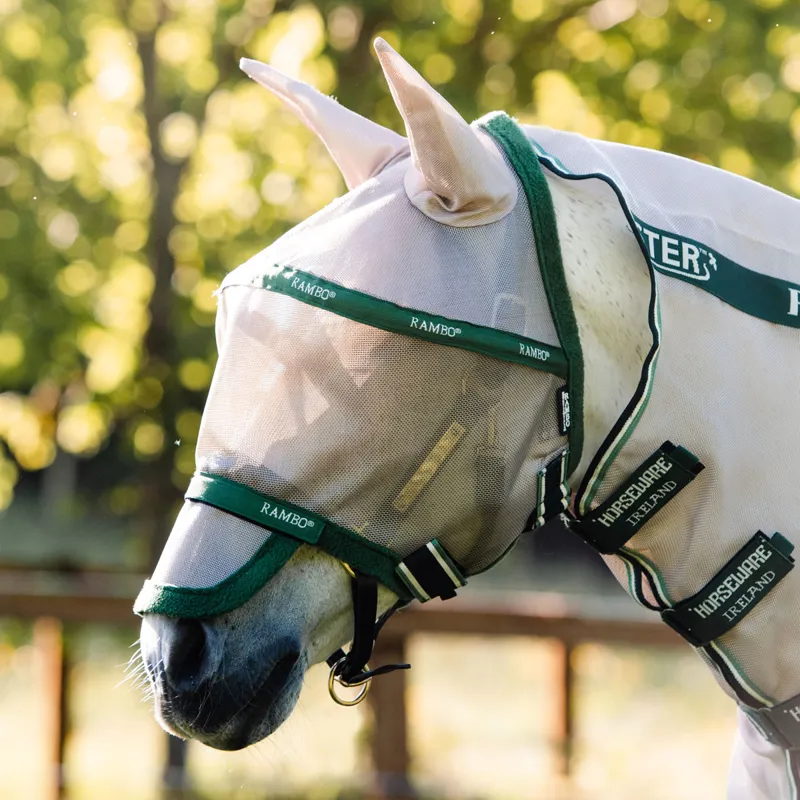 Rambo Plus Fly Mask - Oatmeal/Green