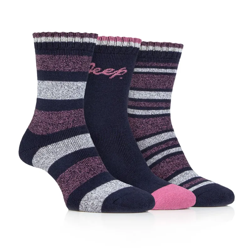Jeep Performance Ladies Boot Socks 3 Pack - Navy/Rose