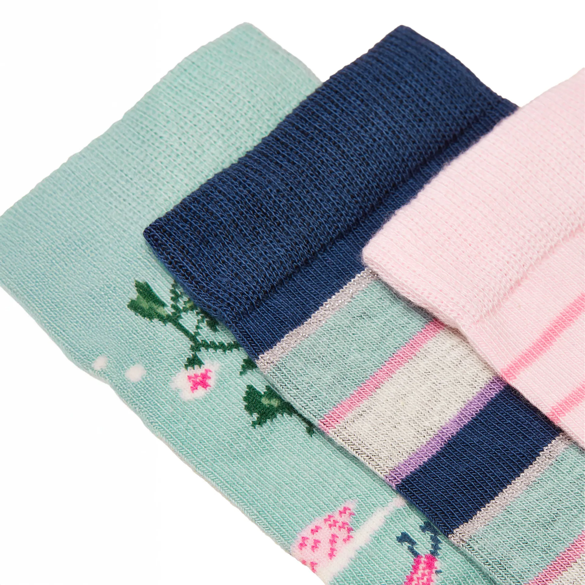 Joules Neat Feet Junior Girls Socks - Pink/Green