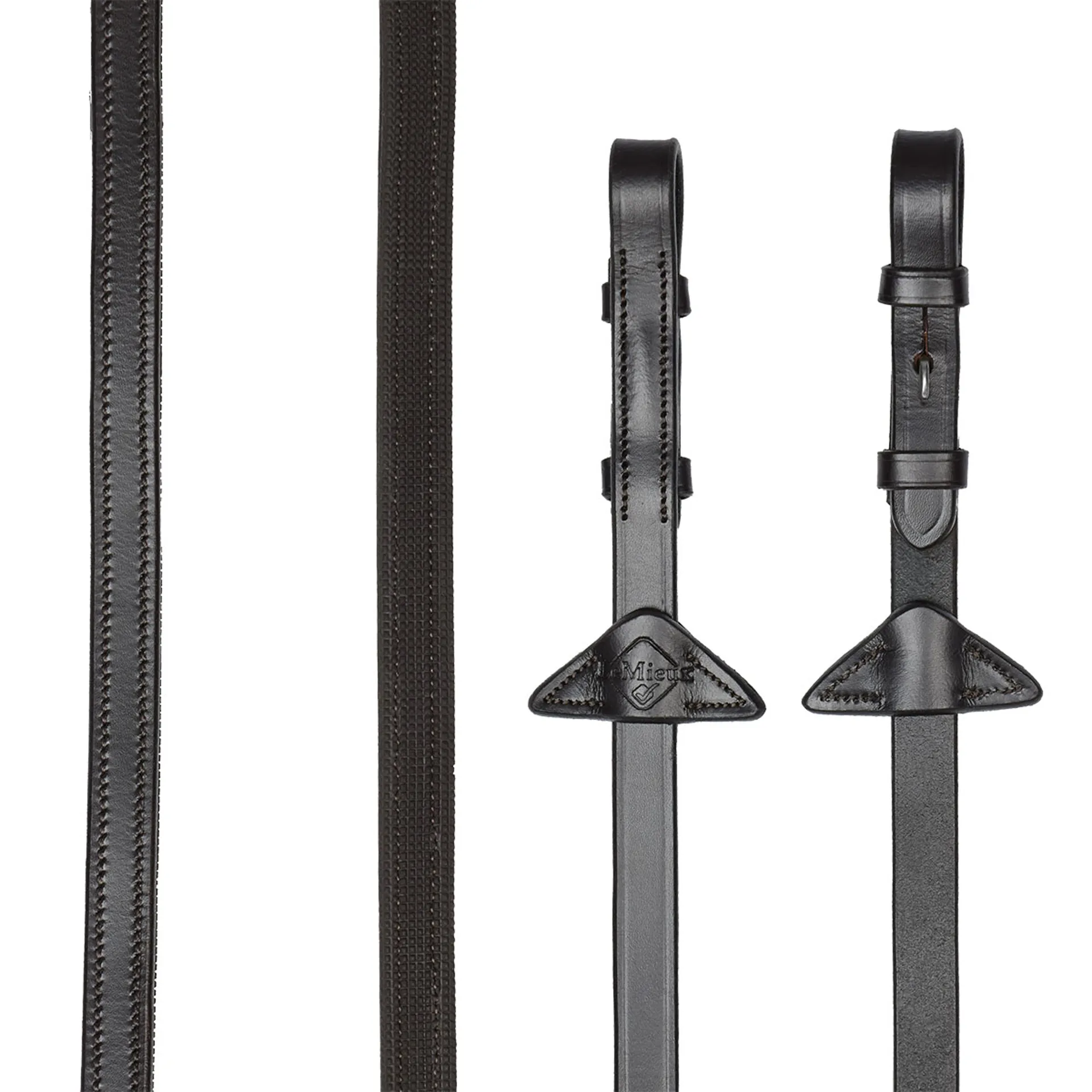 LeMieux Rubber Half Lined Reins - Brown/Silver