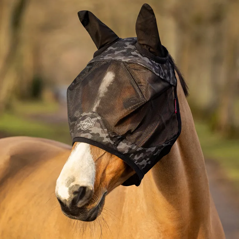 LeMieux Visor-Tek Half Fly Mask with Ears - Camo Brown