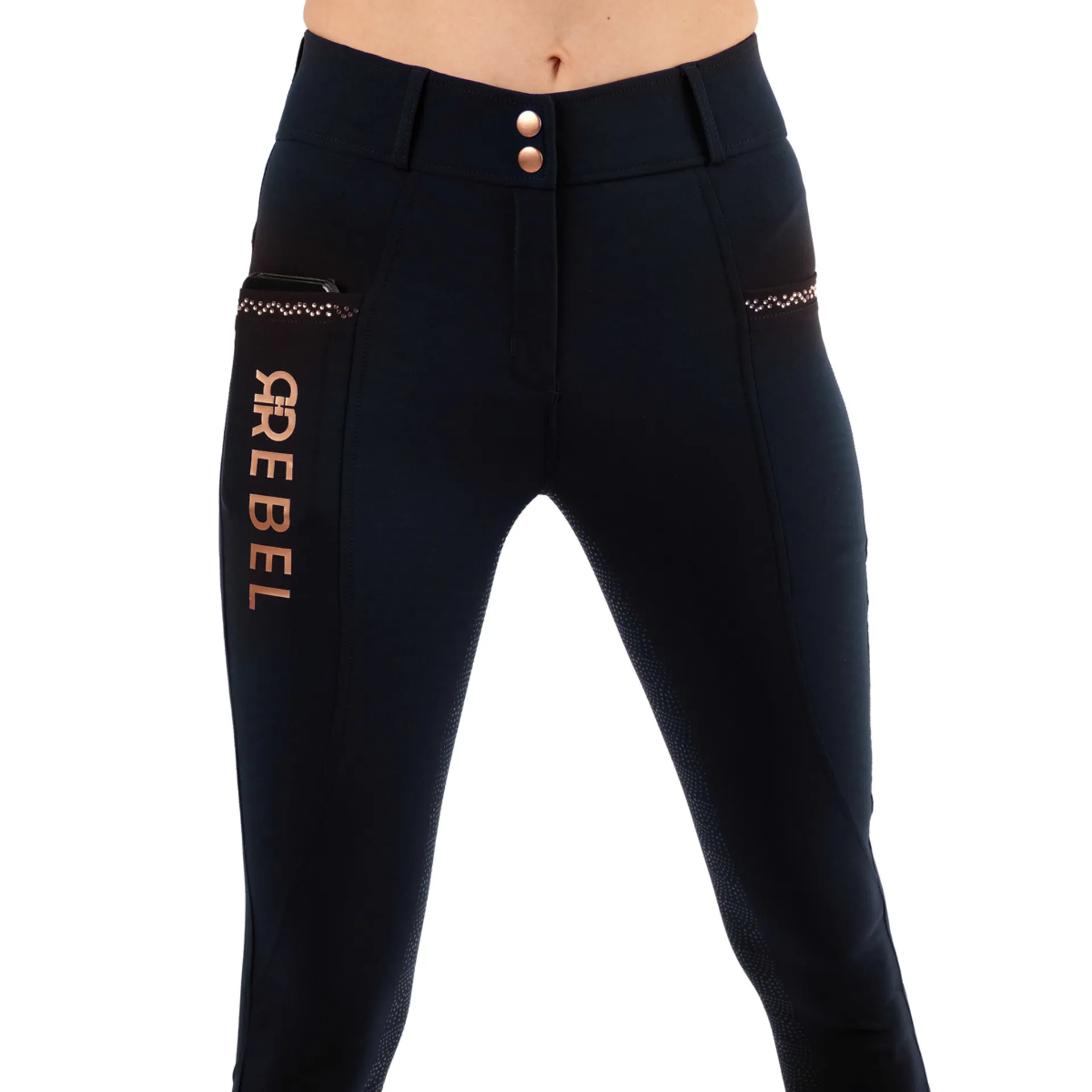 Montar Rebel High Waist Full Grip Ladies Breeches Navy/Rose Gold