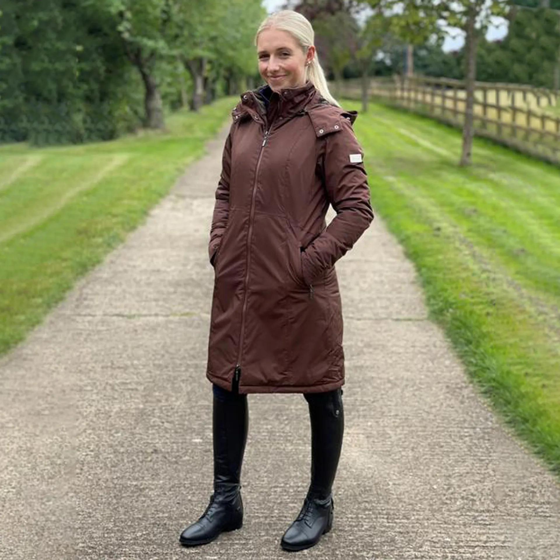 Mark Todd Waterproof Performance Ladies Long Jacket Autumn Brown