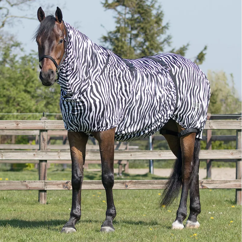 QHP Sweet-Itch Combo Neck Fly Rug - Zebra