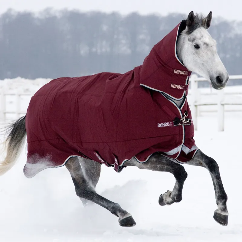 Rambo All-In-One 400g 1000D Turnout Rug - Burgundy/Duck Egg/Black