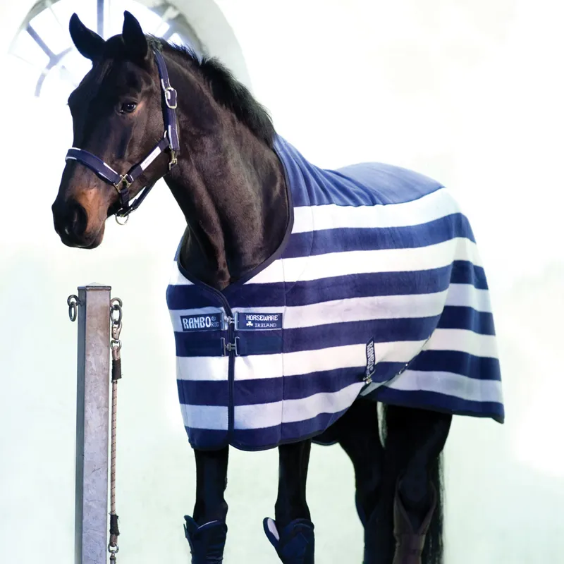 Rambo Deluxe Fleece Newmarket Rug - Whitney Navy Stripes