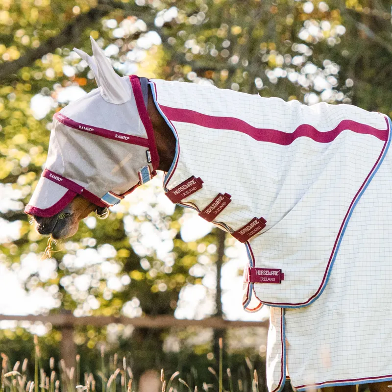 Rambo Plus Fly Mask - Oatmeal/Cherry